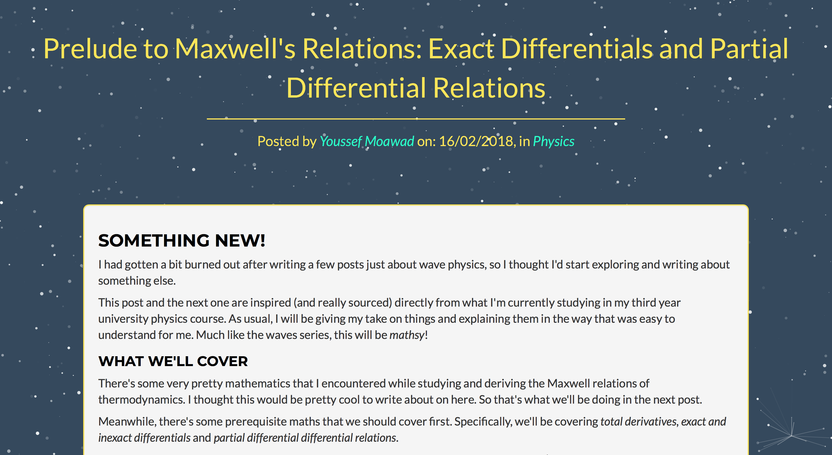 Prelude to Maxwell Relations: Exact Differentials and Partial ...